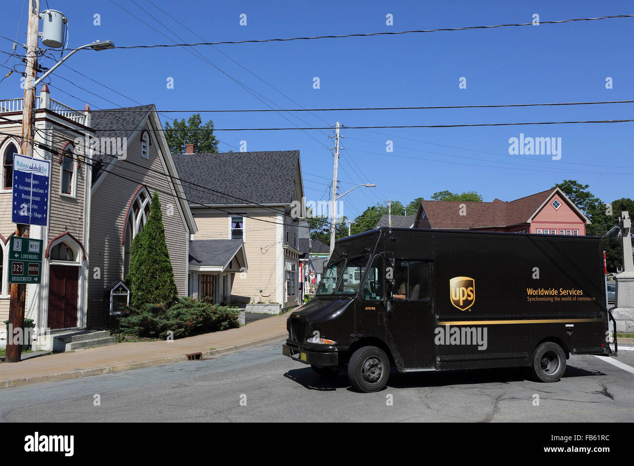 A UPS delivery services van at an intersection at Mahone Bay in Nova ...