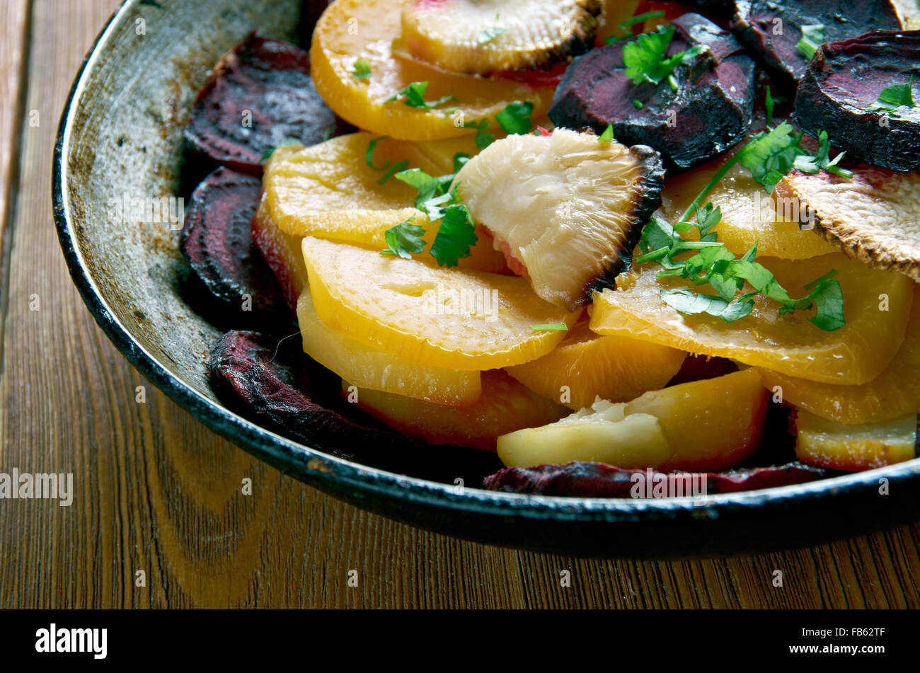 Beet and Turnip Gratin. close up Stock Photo - Alamy