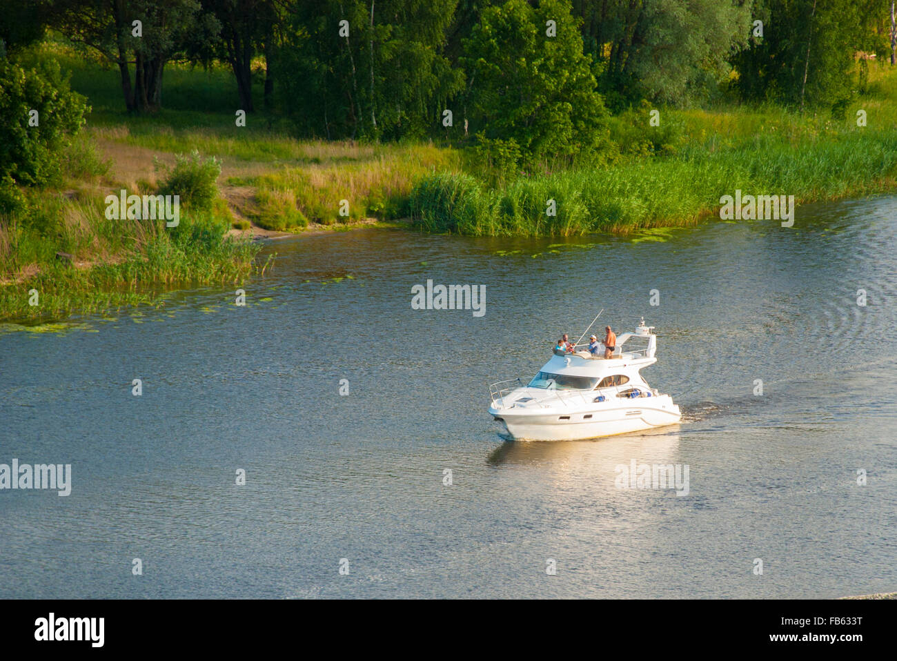 Motor boat on river Stock Photo - Alamy
