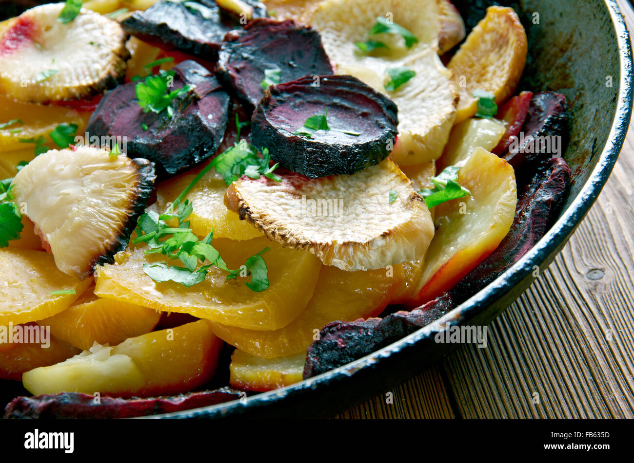 Beet and Turnip Gratin. close up Stock Photo - Alamy