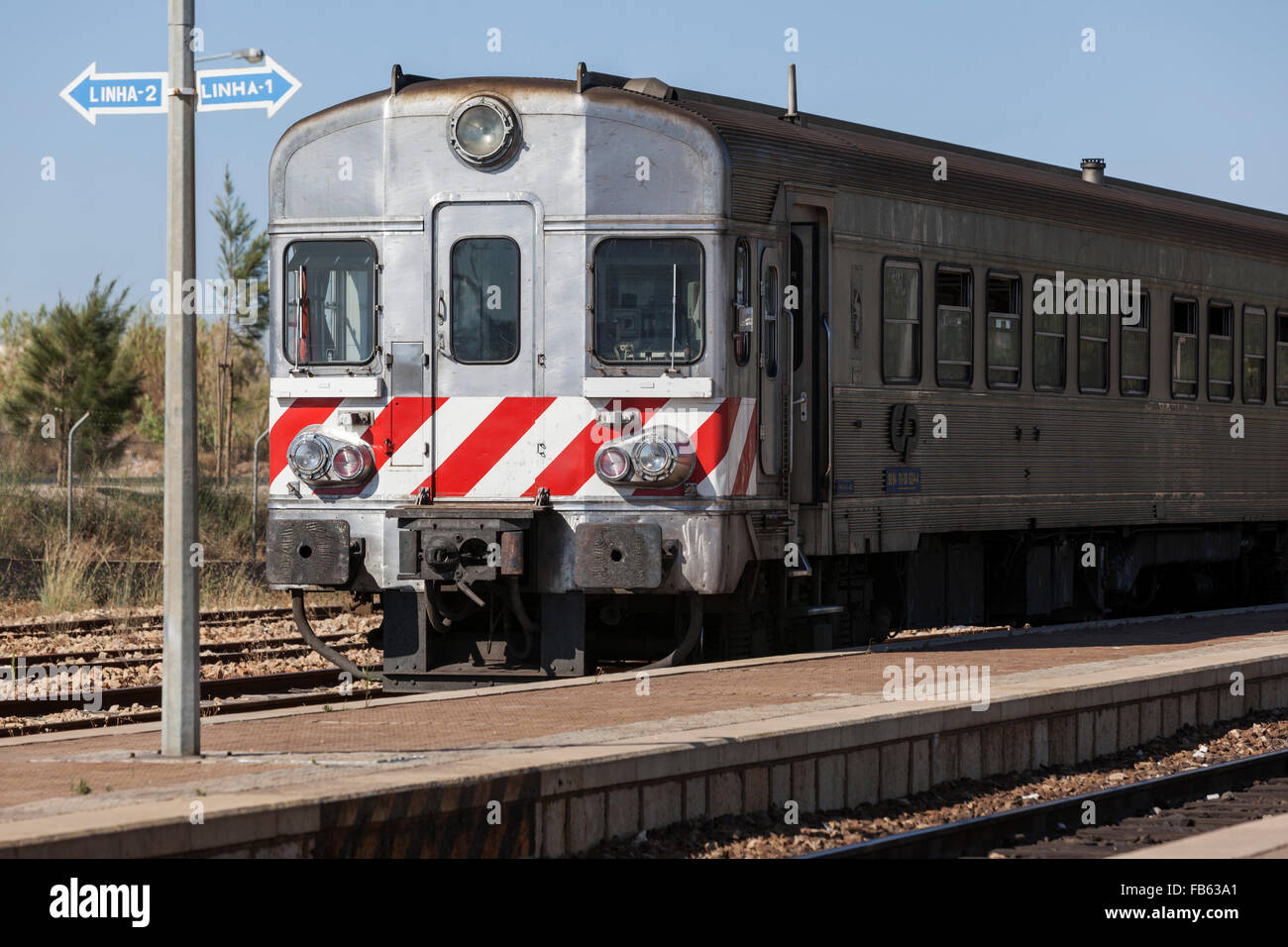 Diesel engine train running on the Algarve train line, Linha do Algarve ...