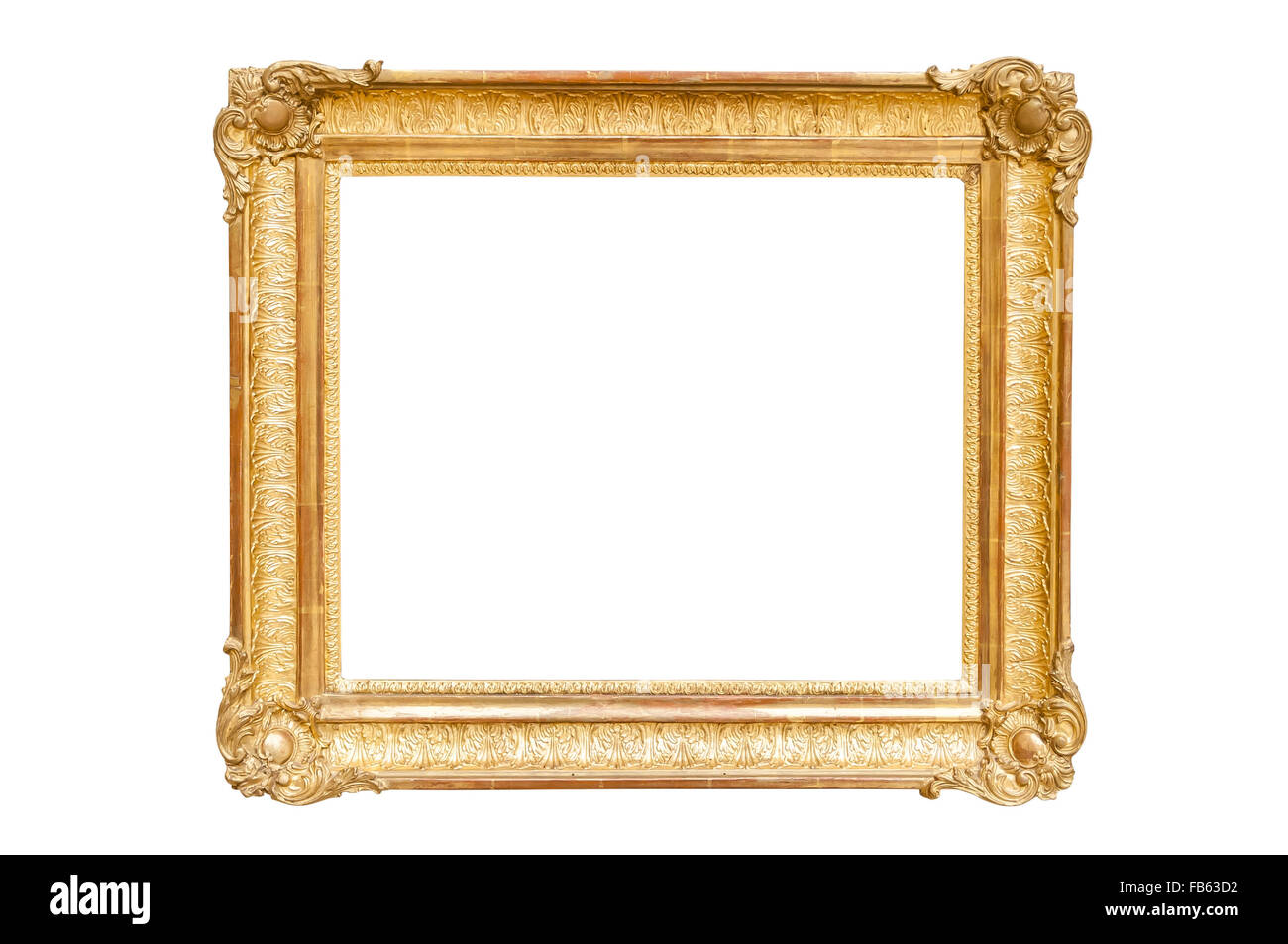 Rectangle decorative golden picture frame isolated on white background ...