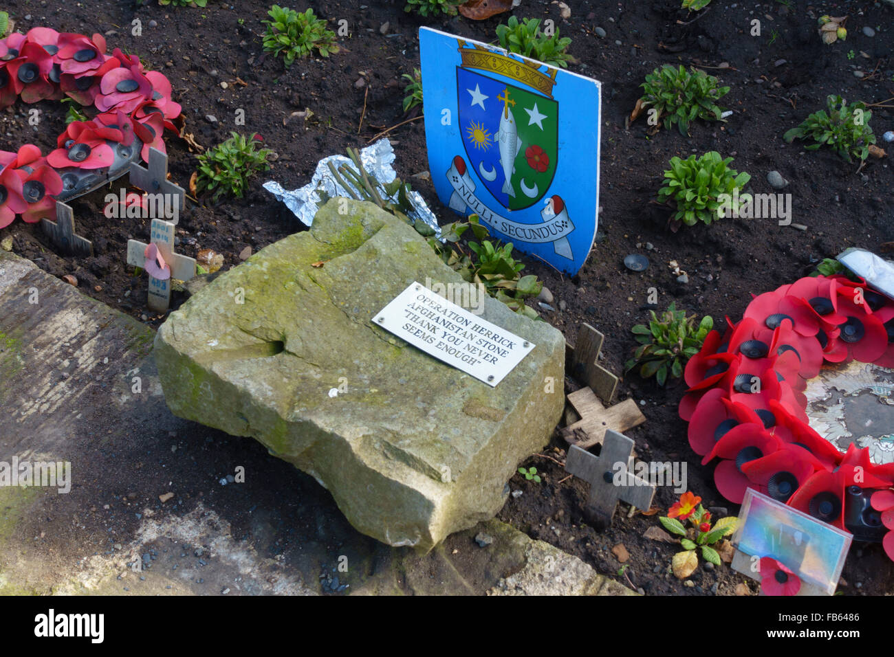 Coldstream, Scotland, Guards memorial garden Henderon Park. Poppy ...