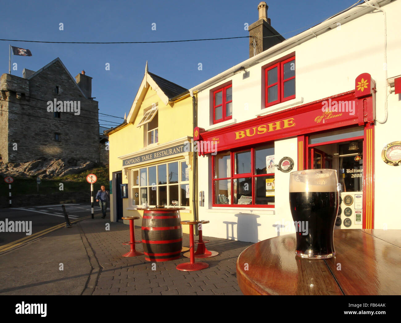 A pint of Guinness at sunset outside Bushe's Bar in Baltimore, West ...