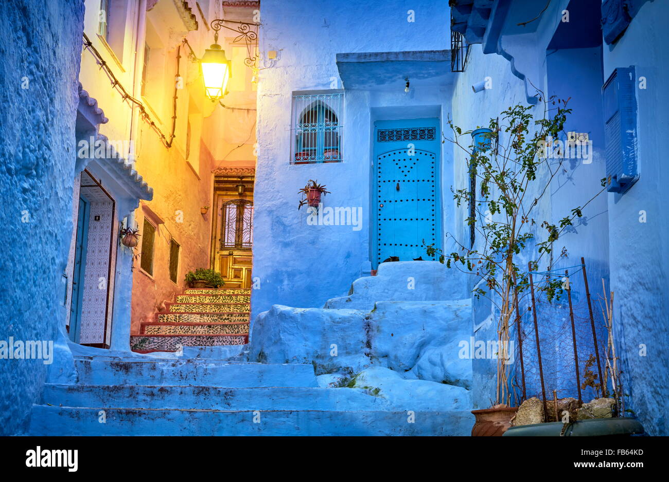Blue painted walls in old medina of Chefchaouen (Chaouen). Morocco ...