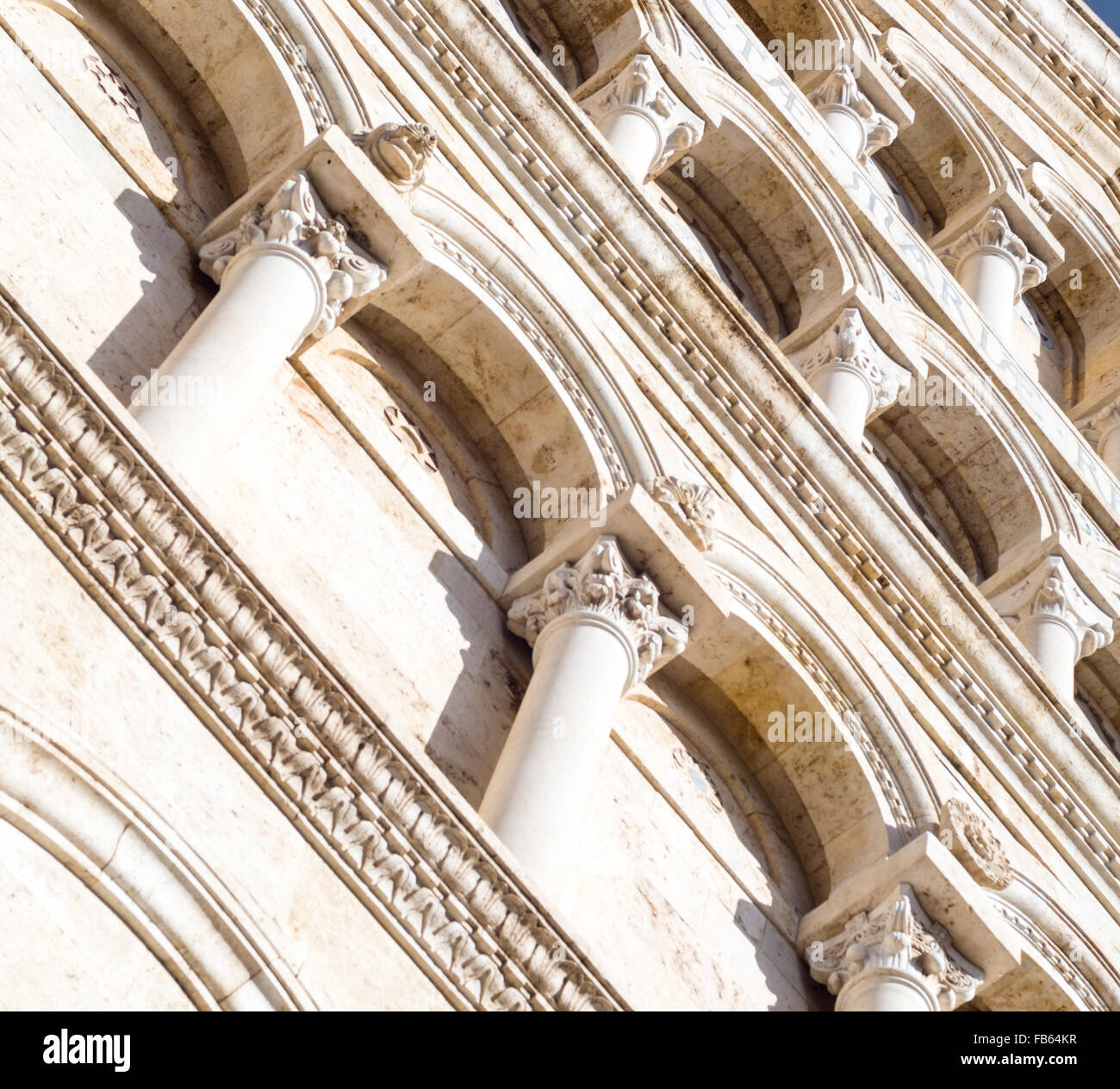 cathedral Marble geometric. Many columns lined on the cathedral facade ...