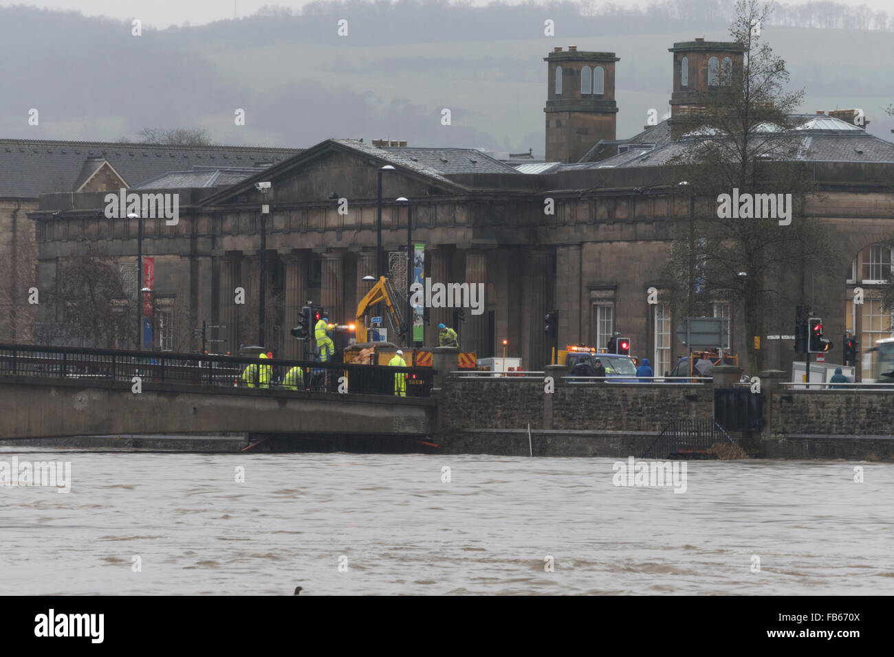 Re-opening Queen's Bridge,removing flood defenses,Perth Stock Photo - Alamy
