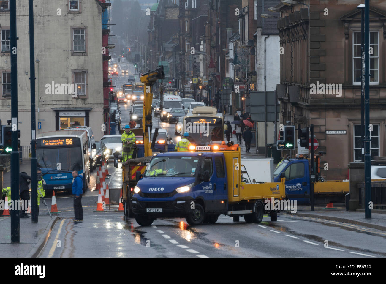 Re-opening Queen's Bridge,removing flood defenses,Perth Stock Photo - Alamy