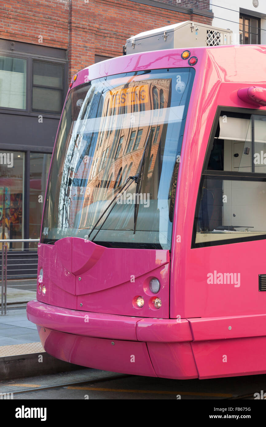Seattle Streetcar docked at the Occidental Mall Stop during testing and ...