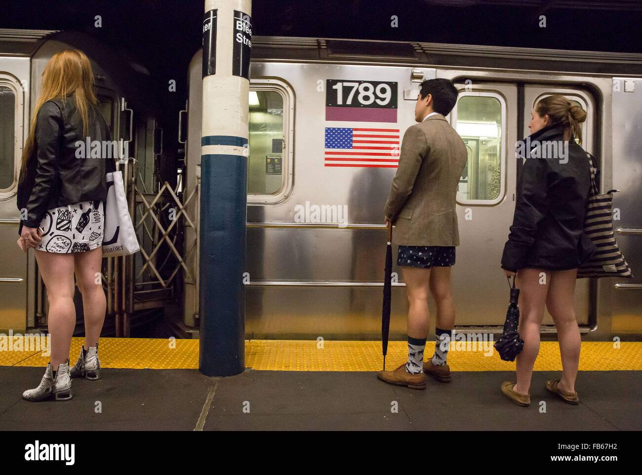 New York, USA. 10th January, 2016. The No Pants Subway Ride is an ...
