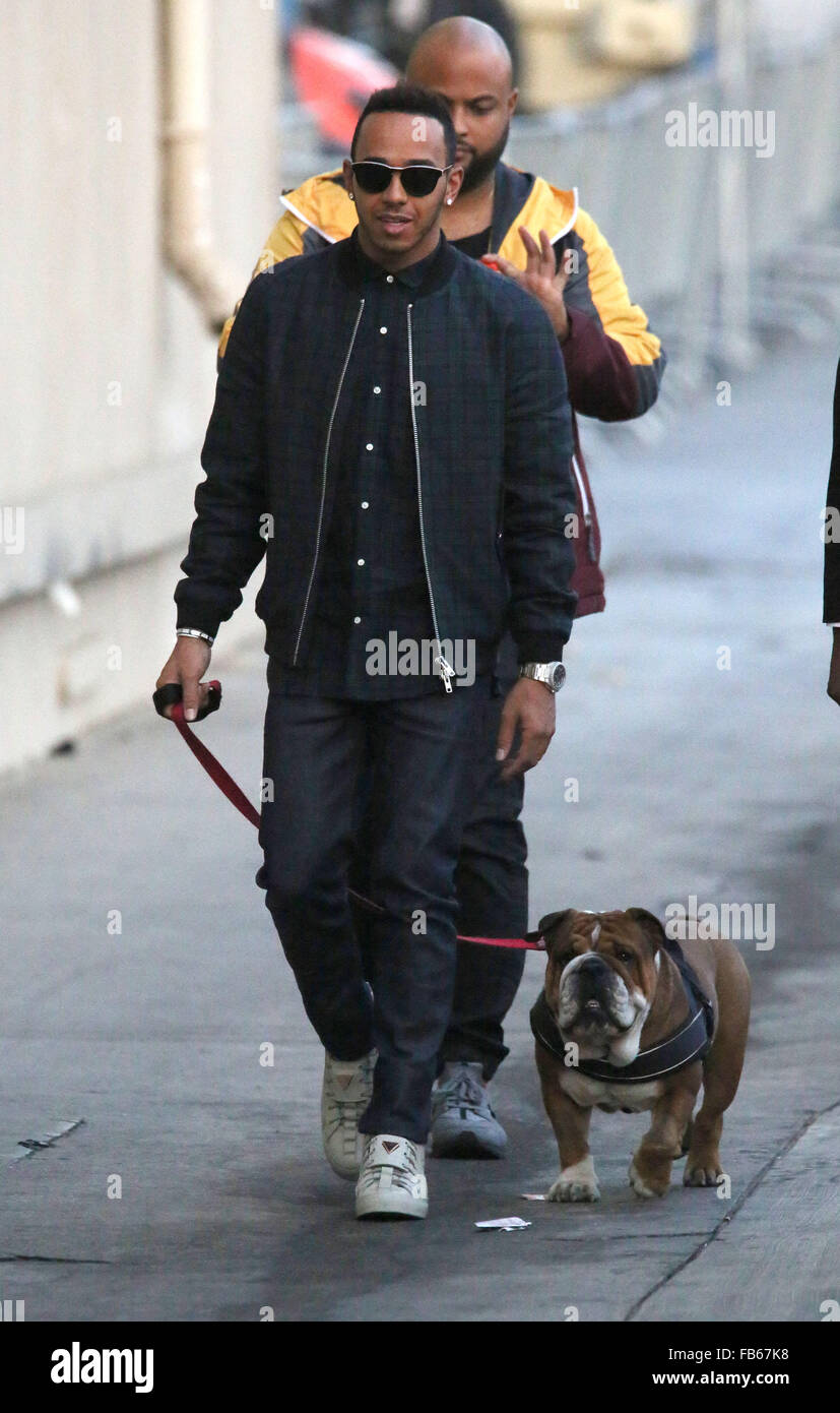 Lewis Hamilton and his bulldog Roscoe seen arriving at the ABC studios ...