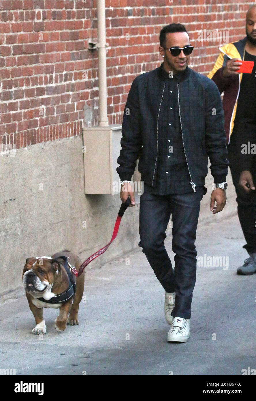 Lewis Hamilton and his bulldog Roscoe seen arriving at the ABC studios ...