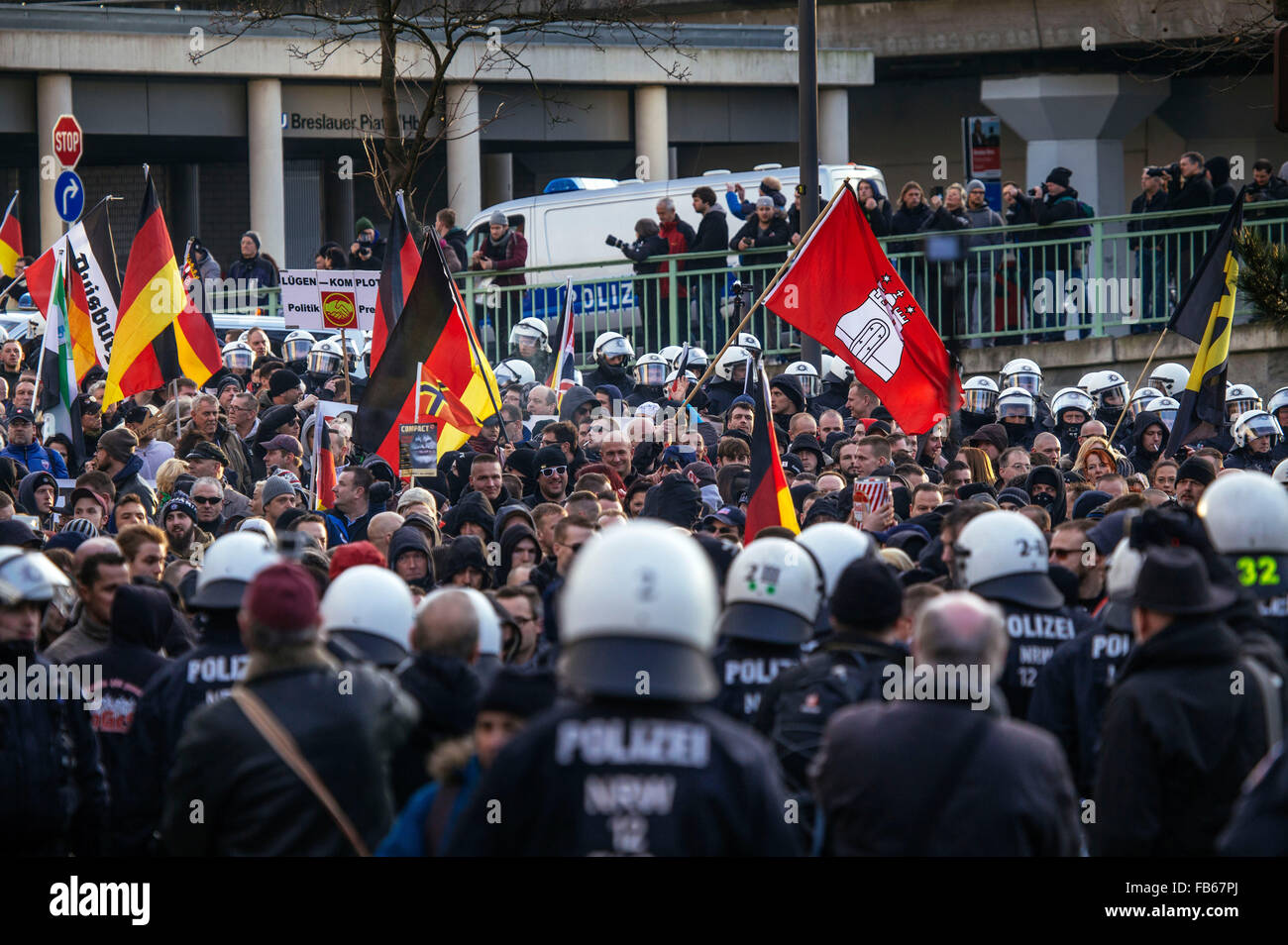 PEGIDA rally and counter protest in Cologne, Germany. January 09, 2016 ...