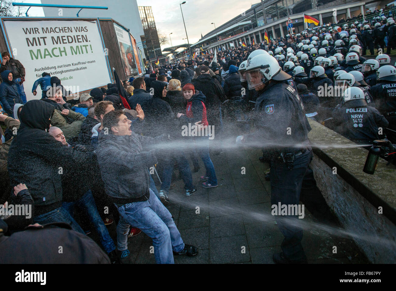 PEGIDA rally and counter protest in Cologne, Germany. January 09, 2016 ...
