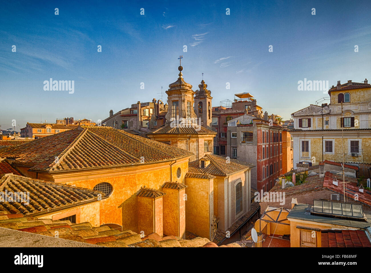 overlooking the rooftops of Rome, historic palaces, Catholic churches ...