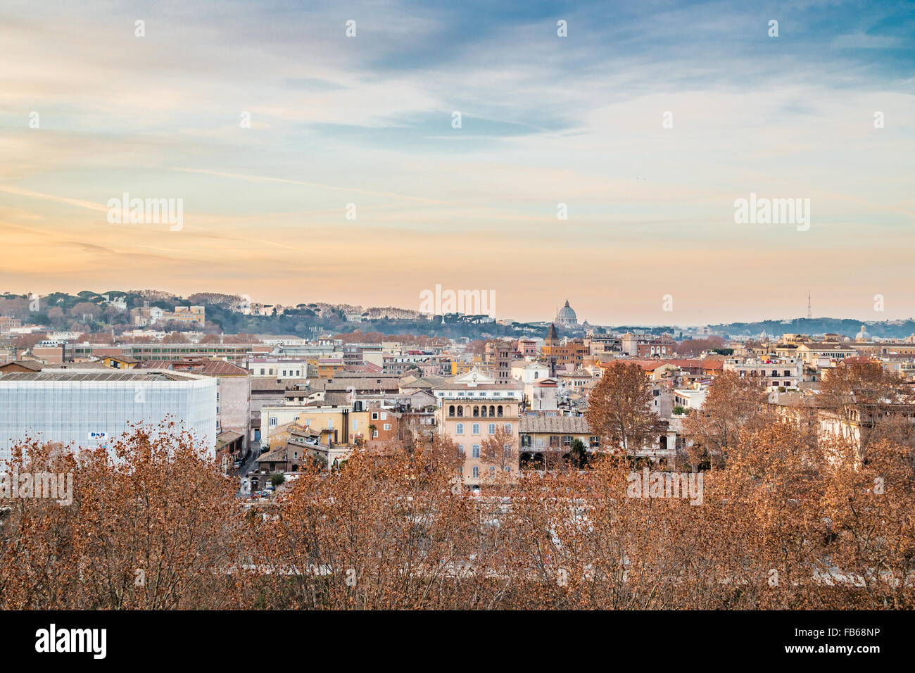 overlooking the rooftops of Rome, historic palaces, Catholic churches ...