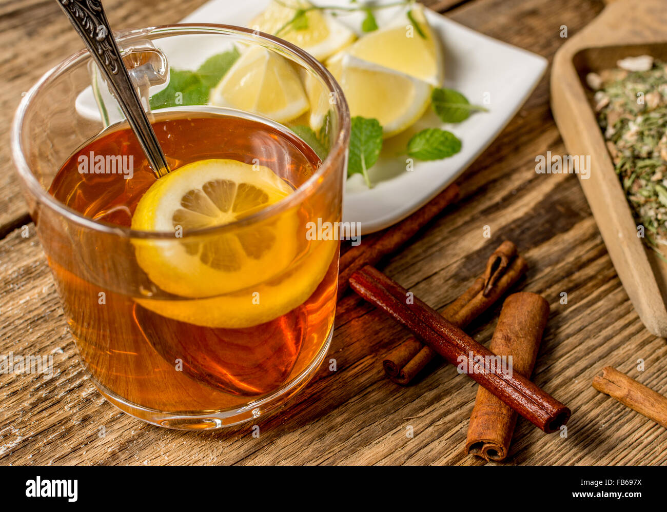 Cup of herbal tea with lemon and mint Stock Photo - Alamy