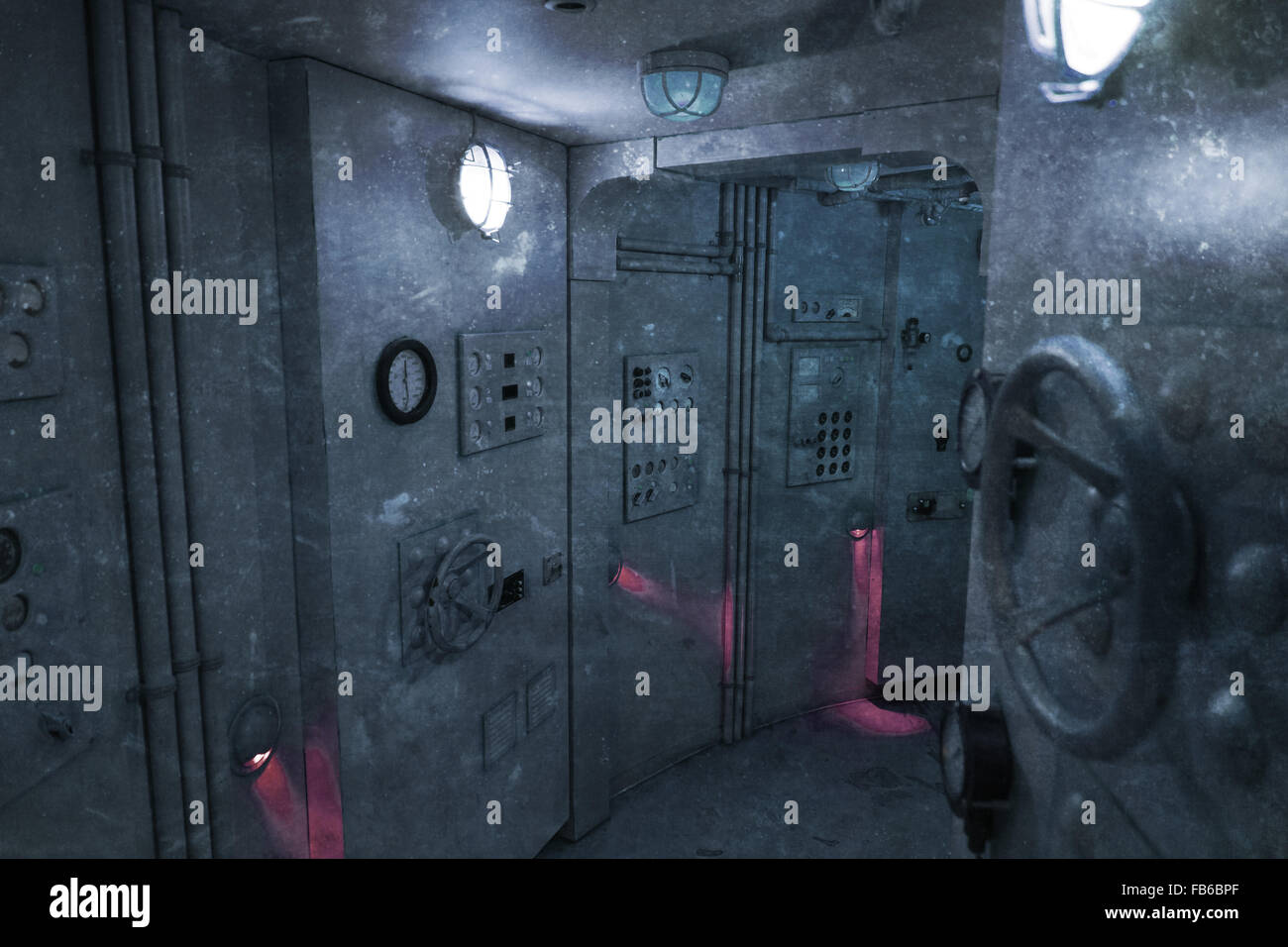 Vintage photo - The inside of a submarine - Old and dirty Stock Photo ...