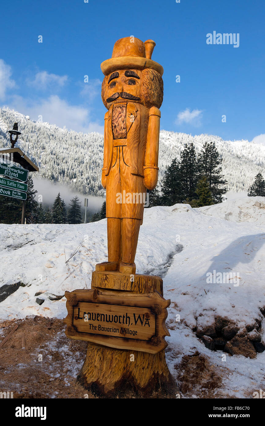 Nutcracker statue carved out of a log, Leavenworth, Washington, United ...