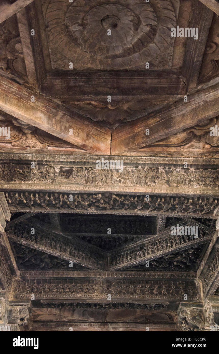 Ceiling of Ramappa temple. Also known as the Ramalingeswara temple ...