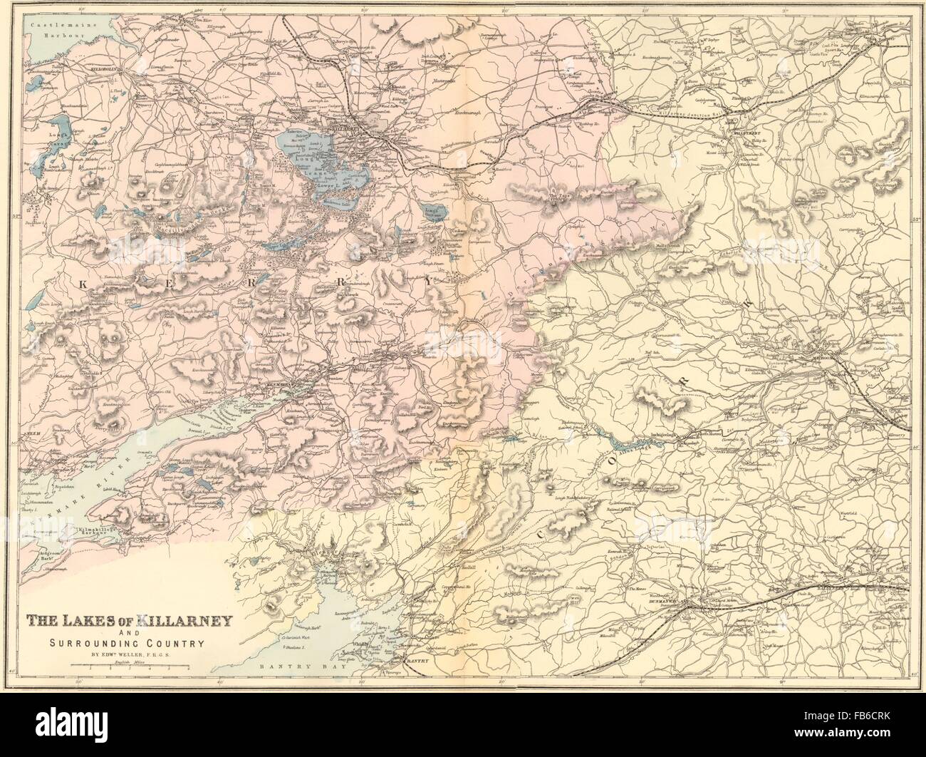 KILLARNEY LAKES: Kerry Bantry Kenmare. Ireland. Antique map by GW BACON ...