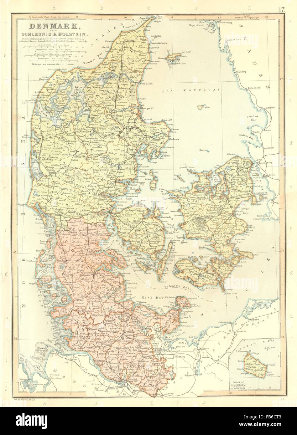 DENMARK: With Schleswig & Holstein & Bornholm. Railways. BLACKIE, 1893 ...