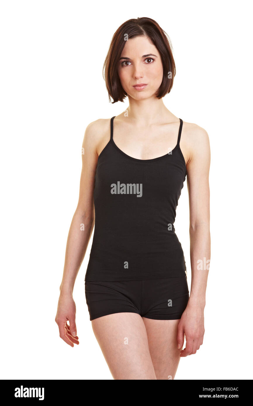 Young attractive slim model in black clothing Stock Photo - Alamy