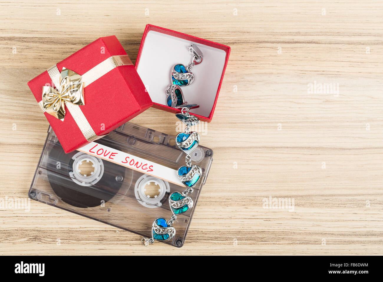 Audio cassette tape with bracelet and present box, label text love ...