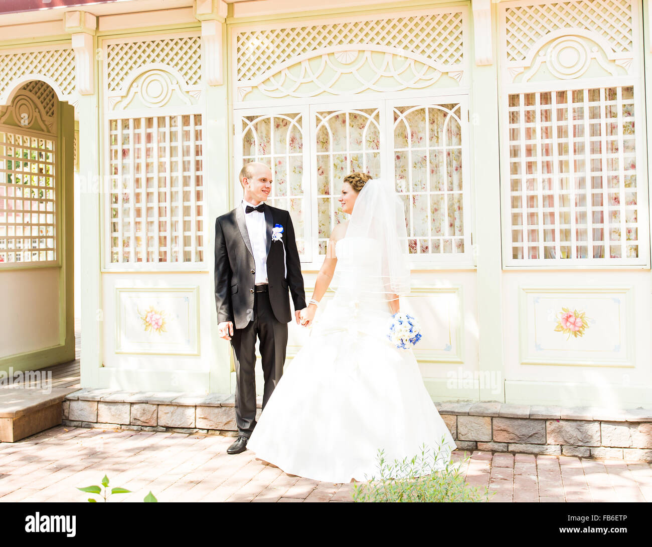Happy bride and groom on their wedding Stock Photo - Alamy