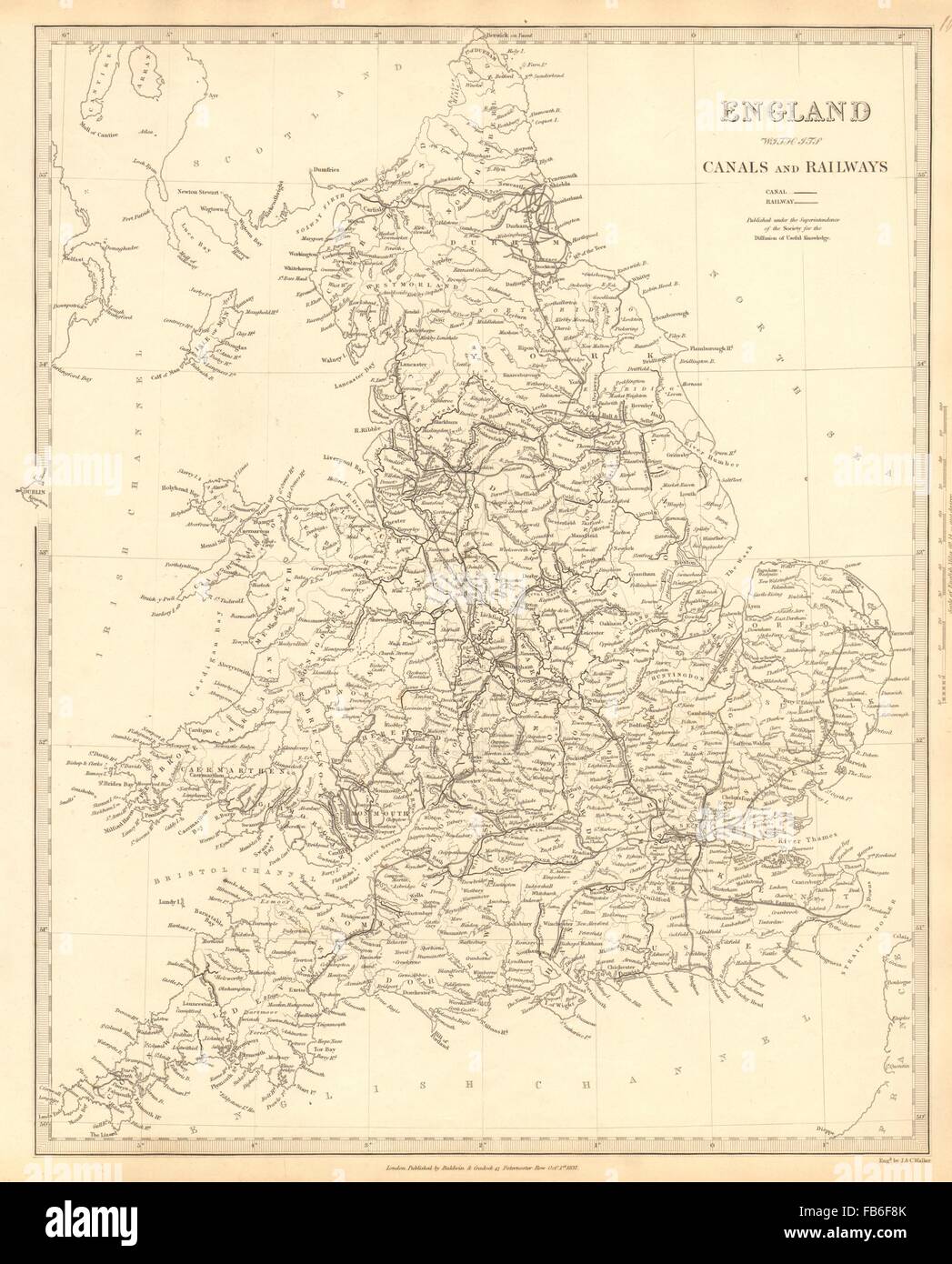 ENGLAND AND WALES: Canals and Railways. SDUK, 1848 antique map Stock ...