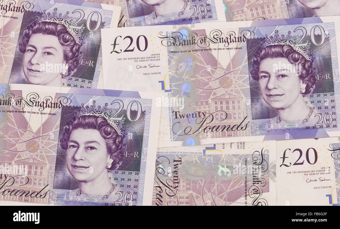 Currency of Great Britain, 20 pound notes Stock Photo - Alamy