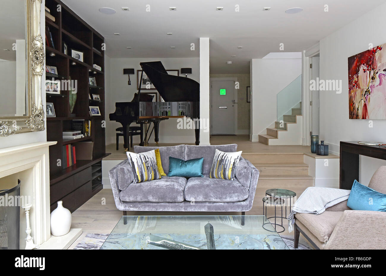View of living room and piano platform toward entrance. Private Home ...