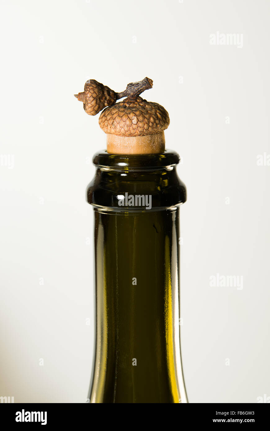 The neck of a wine bottle closed acorn Stock Photo - Alamy