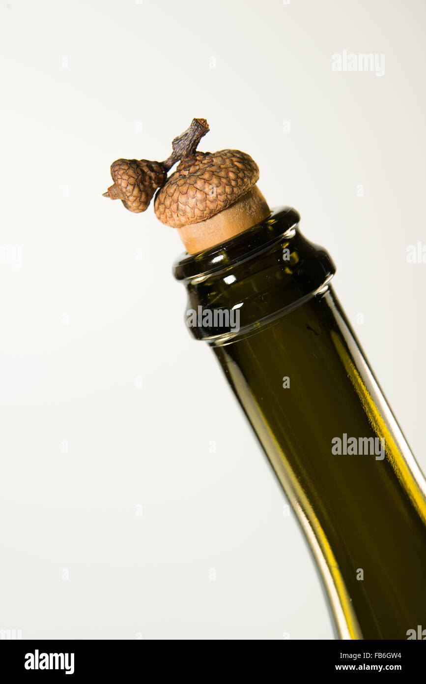 The neck of a wine bottle closed acorn Stock Photo - Alamy