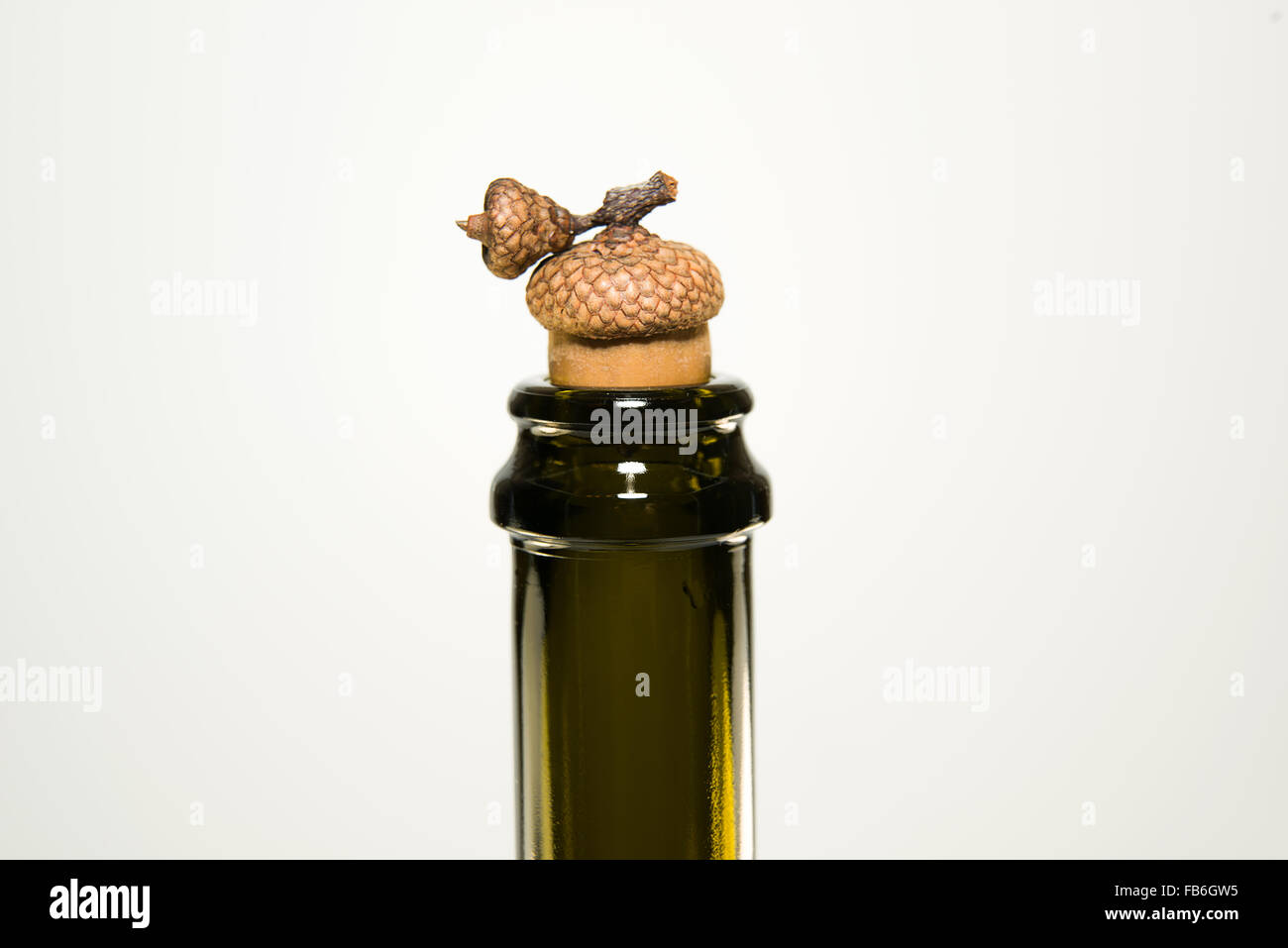 The neck of a wine bottle closed acorn Stock Photo - Alamy