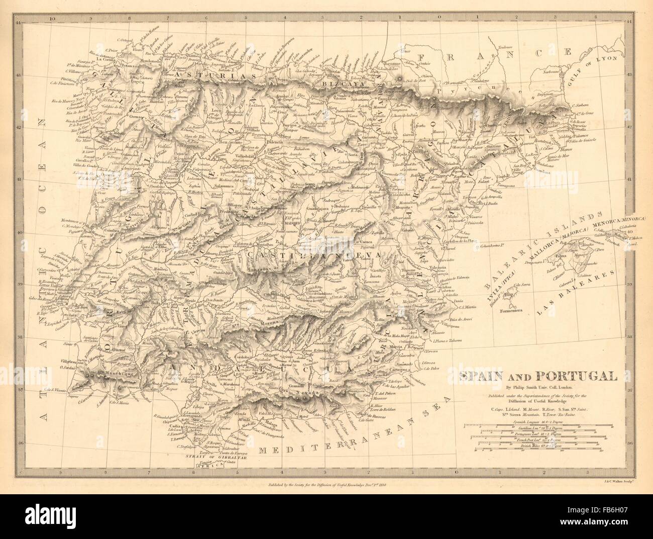 IBERIA: Spain and Portugal showing provinces. SDUK, 1848 antique map ...