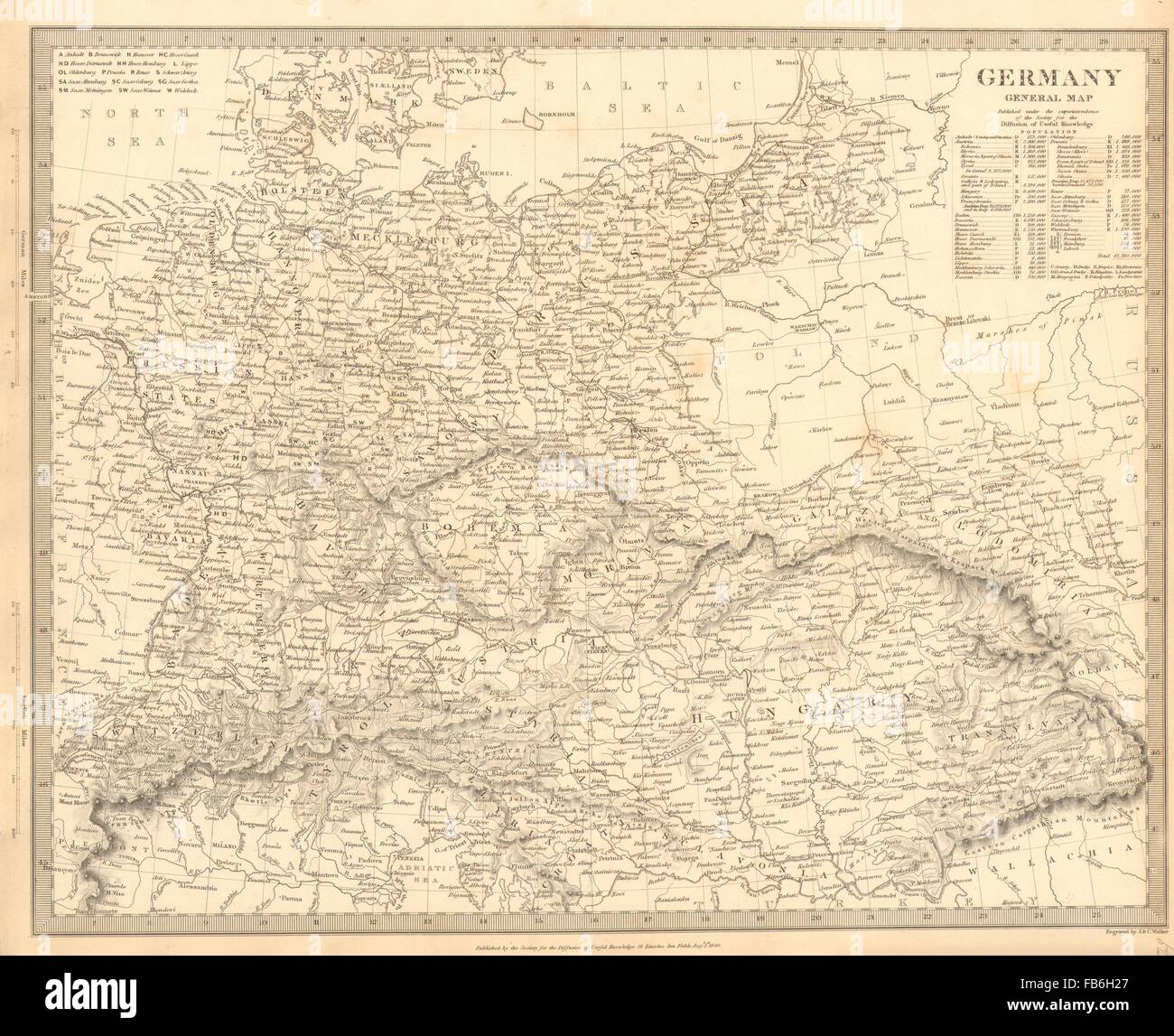 GERMANY: General Map. Hungary. Population table. SDUK, 1848 Stock Photo ...