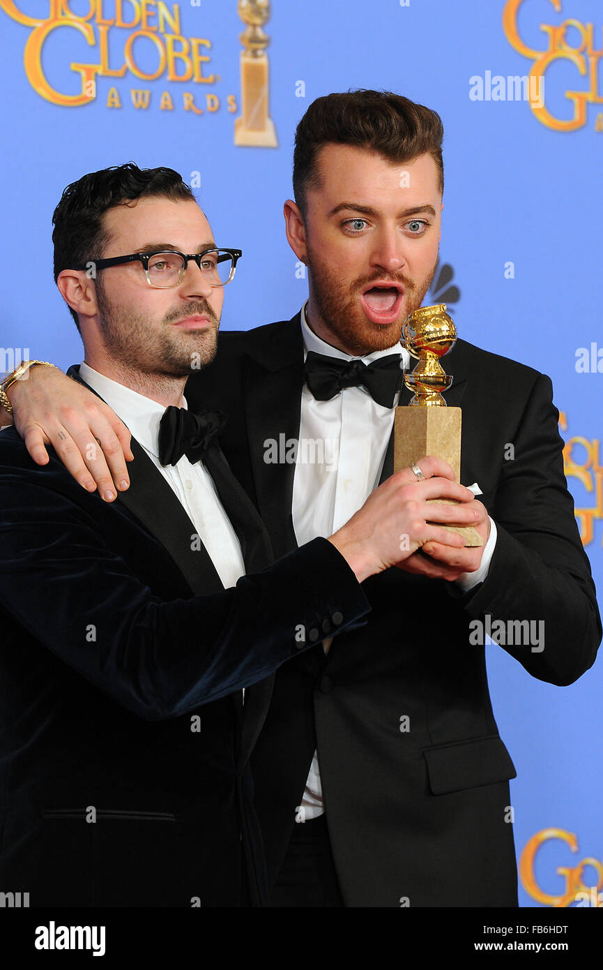 Beverly Hills, CA, USA. 10th Jan, 2016. Singer Sam Smith, right, and ...