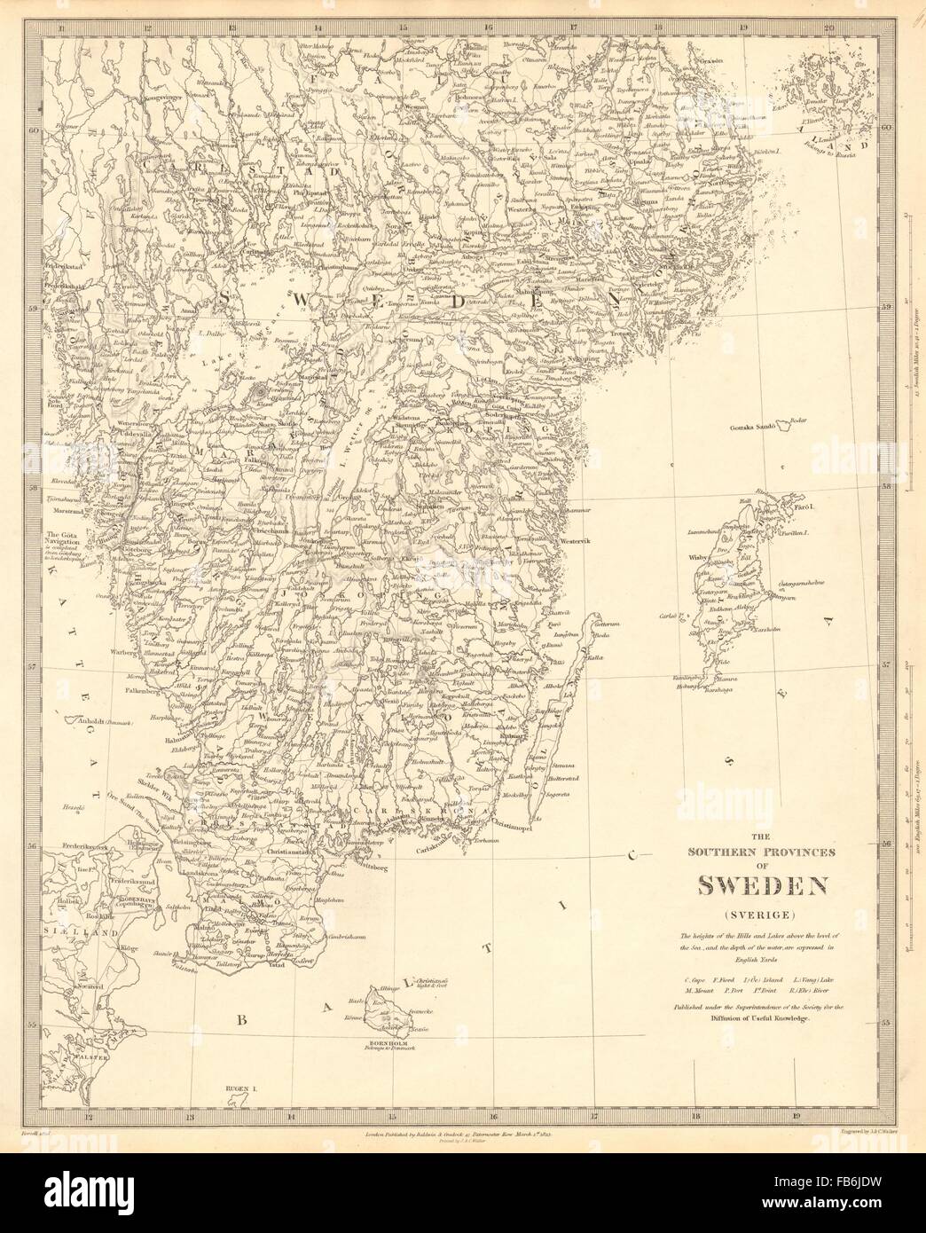 SWEDEN: the Southern Provinces of Sweden (Sverige) . SDUK, 1848 antique ...