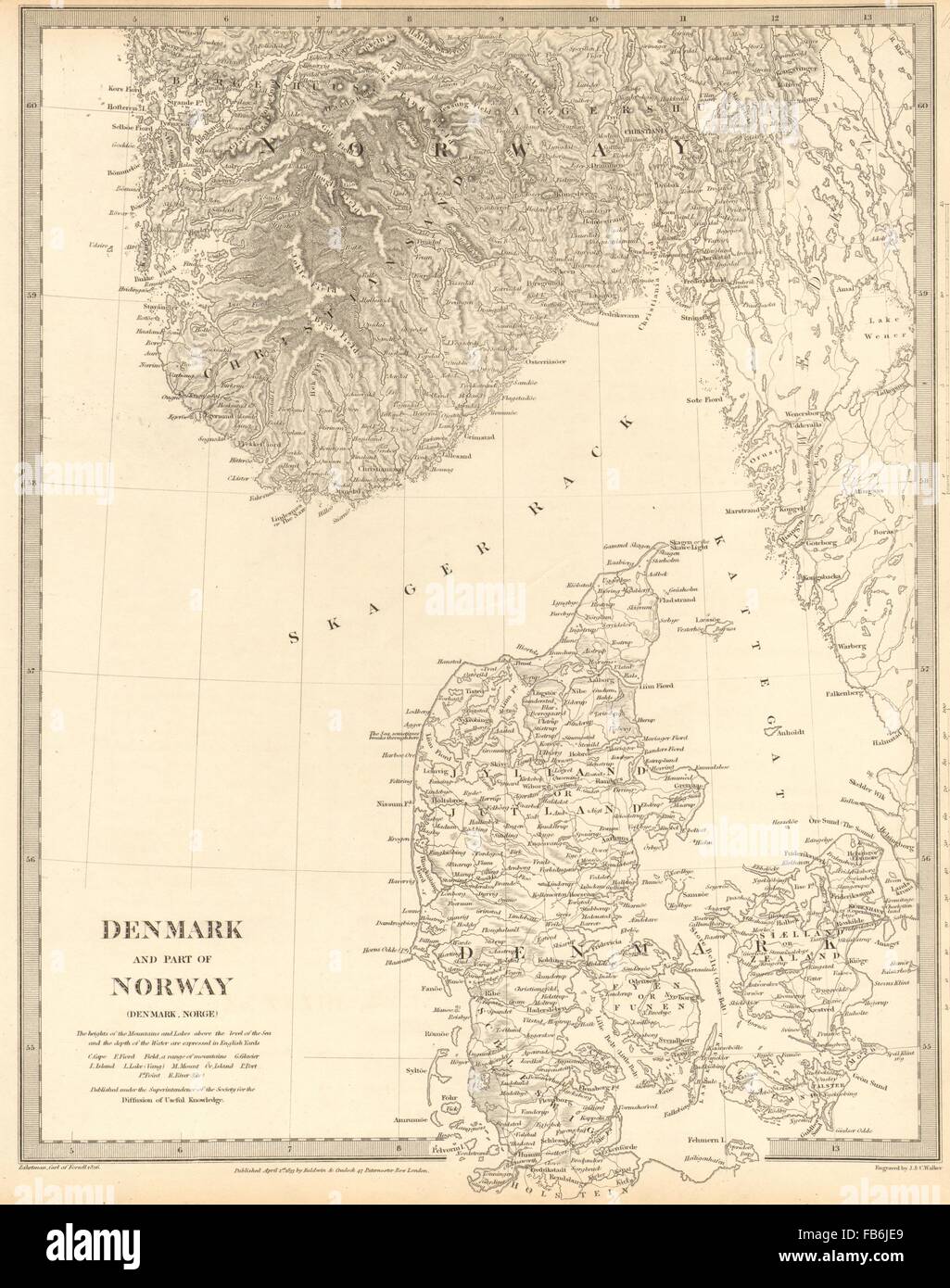 SCANDINAVIA: Denmark and Southern Norway (Norge) . SDUK, 1848 antique ...