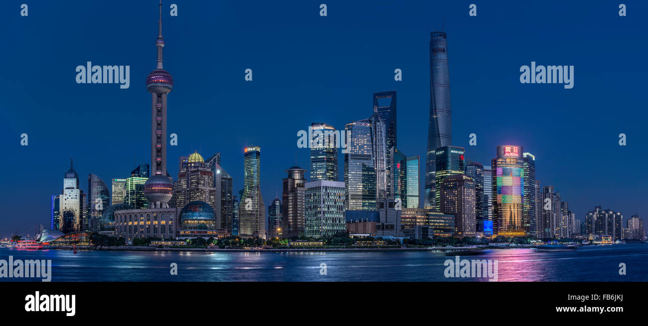 Shanghai panoramic skyline sunrise in early morning, The pink ...