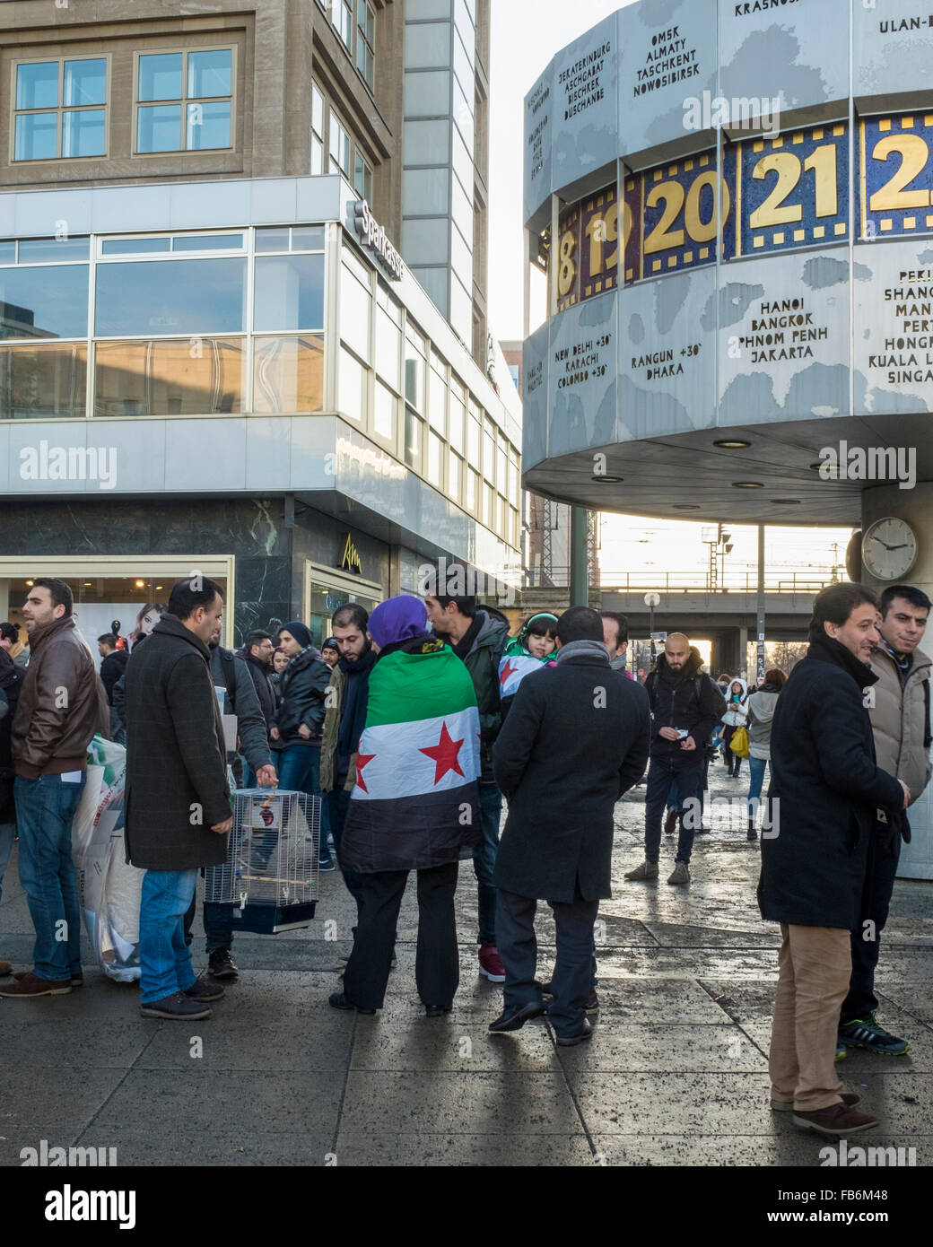 Berlin Protest rally, Syrians collect at World Clock at Alexanderplatz ...
