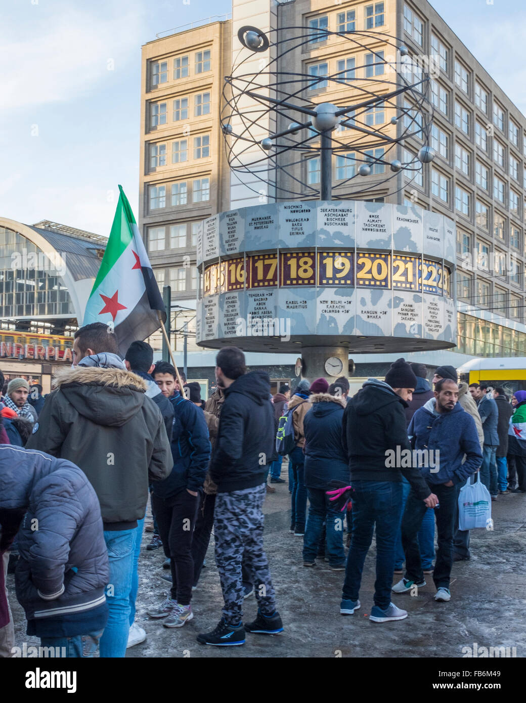Berlin Protest rally, Syrians collect at World Clock at Alexanderplatz ...