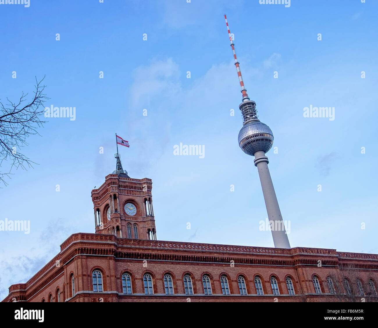 Berlin Red Town Hall and TV Tower. Rotes Rathaus & fernsehturm Stock ...