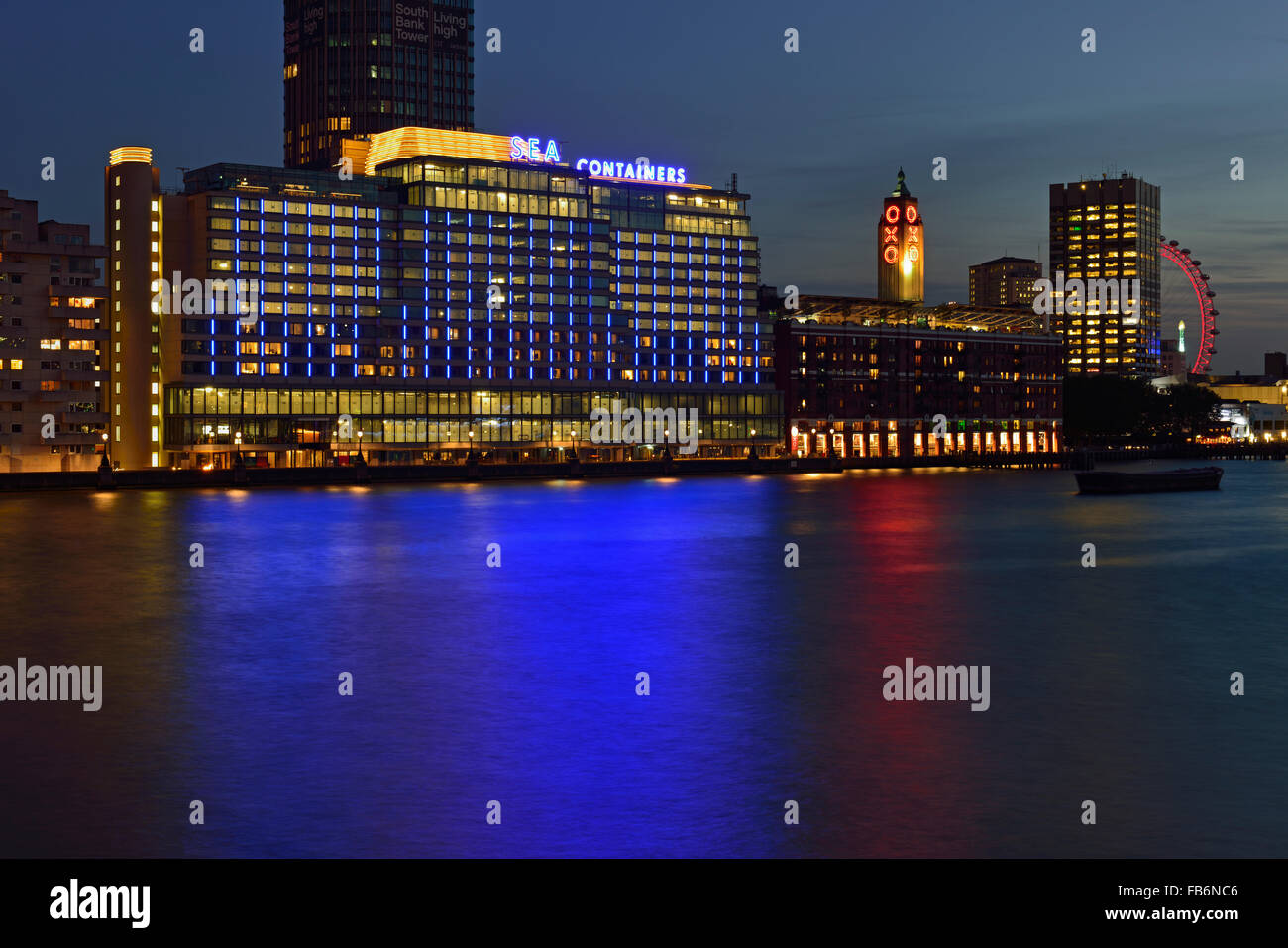 Night view of Sea Containers House, Oxo Tower Wharf ,South Bank, London ...
