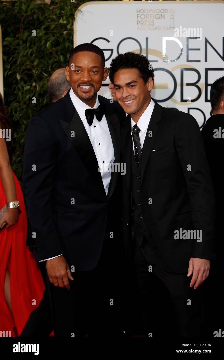 Beverly Hills, USA. 11th Jan, 2016. Actors Will Smith (l) and Trey ...