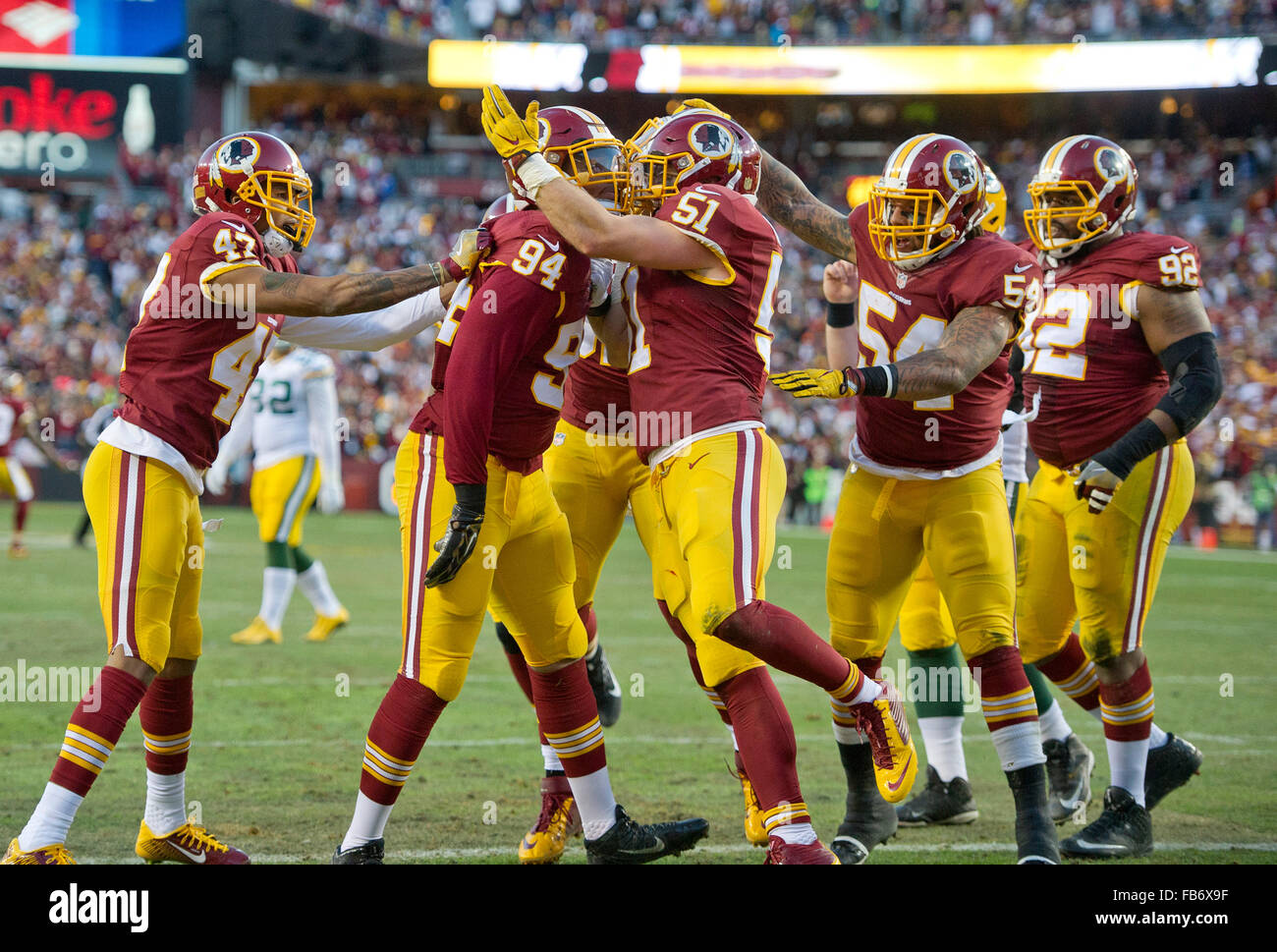 Washington Redskins defense celebrates after forcing a safety early in ...