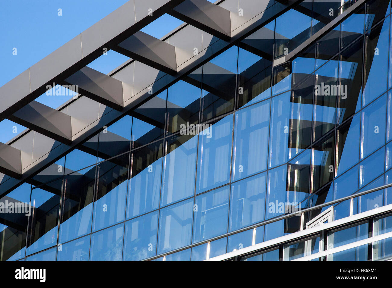 Closeup, close up view of modern steel-and-glass architecture ...