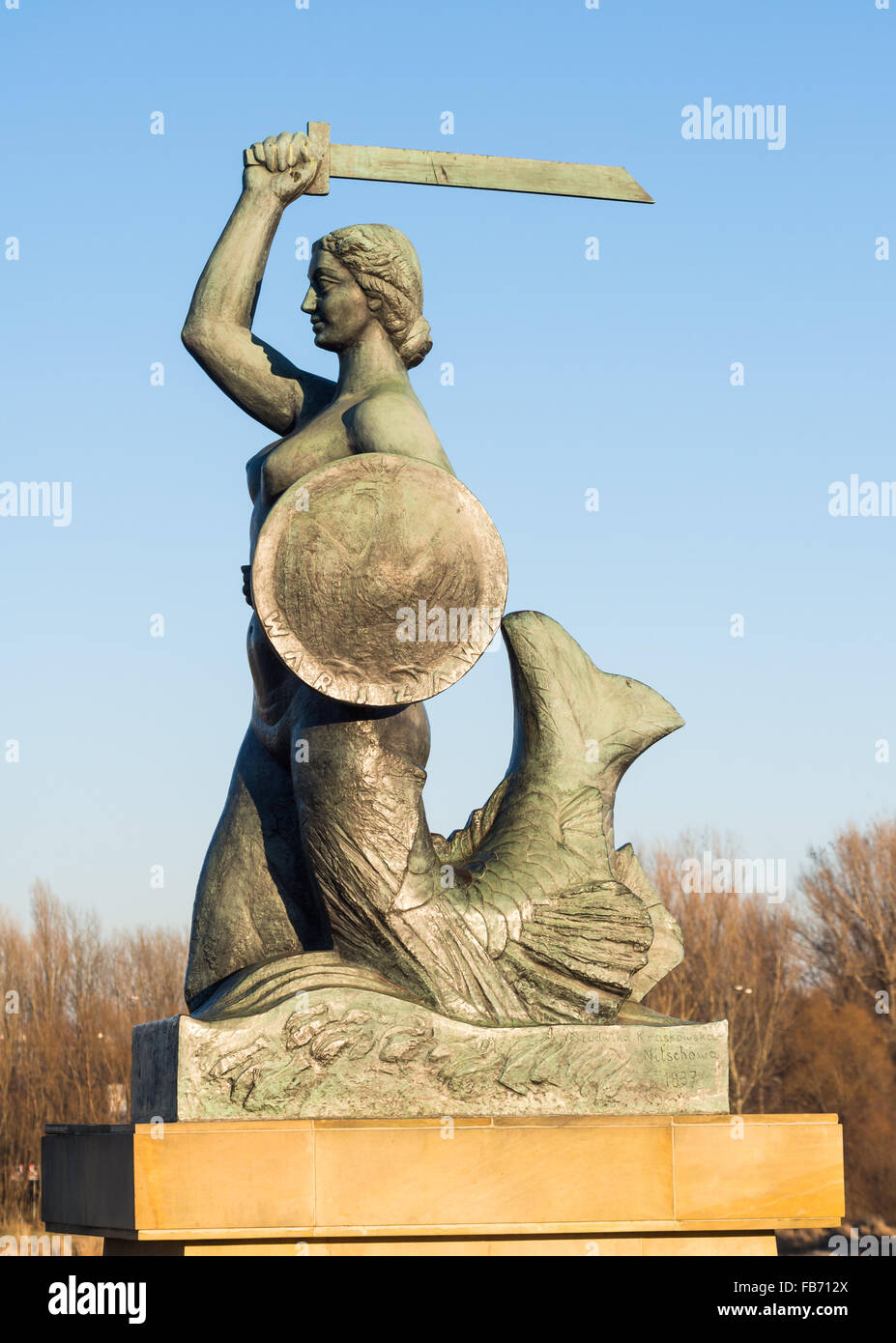 The Warsaw Mermaid called Syrenka on the Vistula River bank in Poland ...