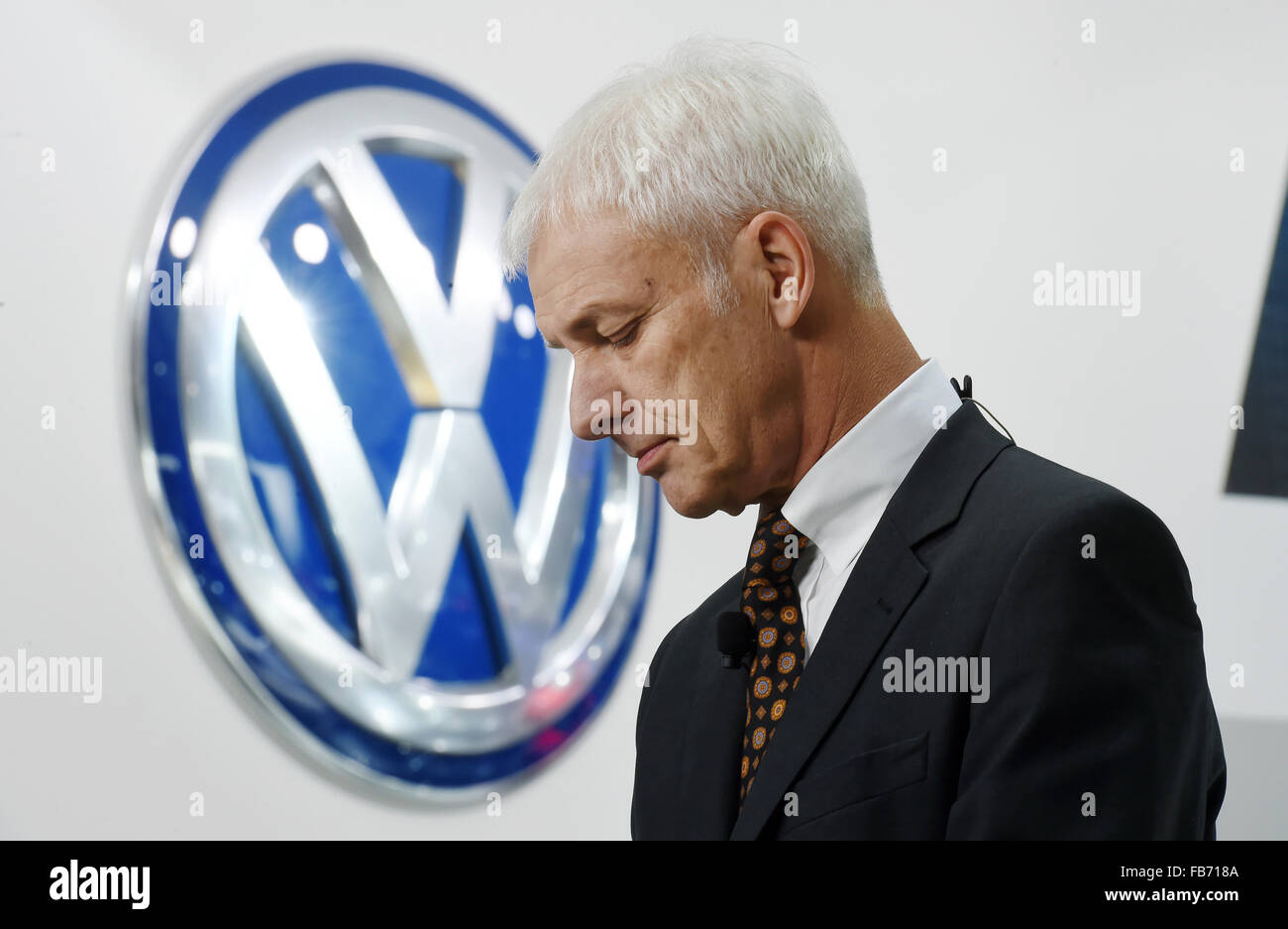 Volkswagen AG CEO Matthias Mueller pictured in front of the corporate ...